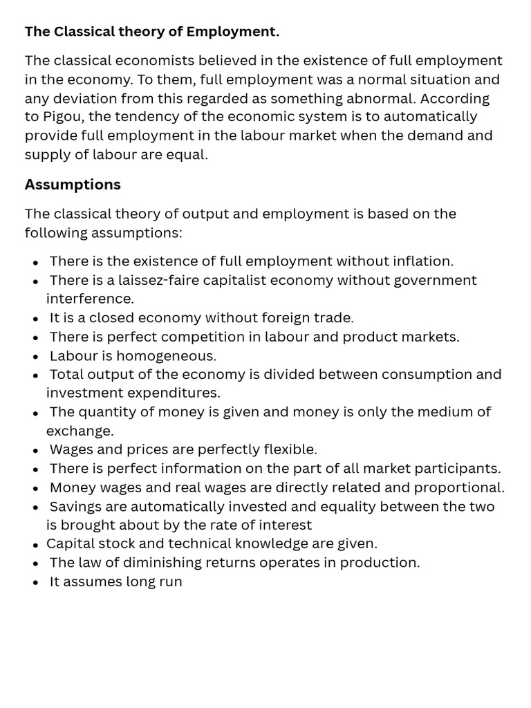 The Classical theory of Employment. | PDF
