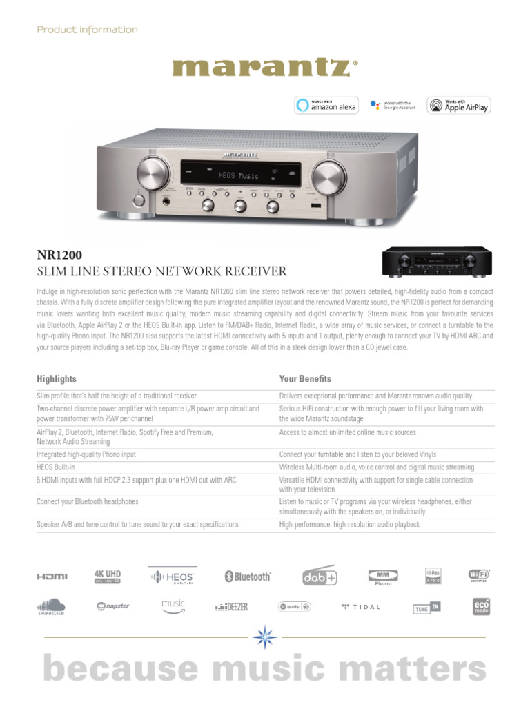 Marantz NR1200 Product Information Sheet | PDF | Hdmi | Amplifier