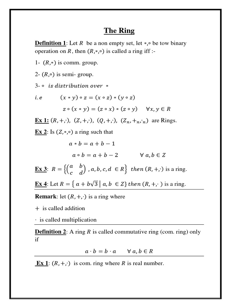 The Ring: Definition 1: Let | PDF | Ring (Mathematics) | Algebraic ...