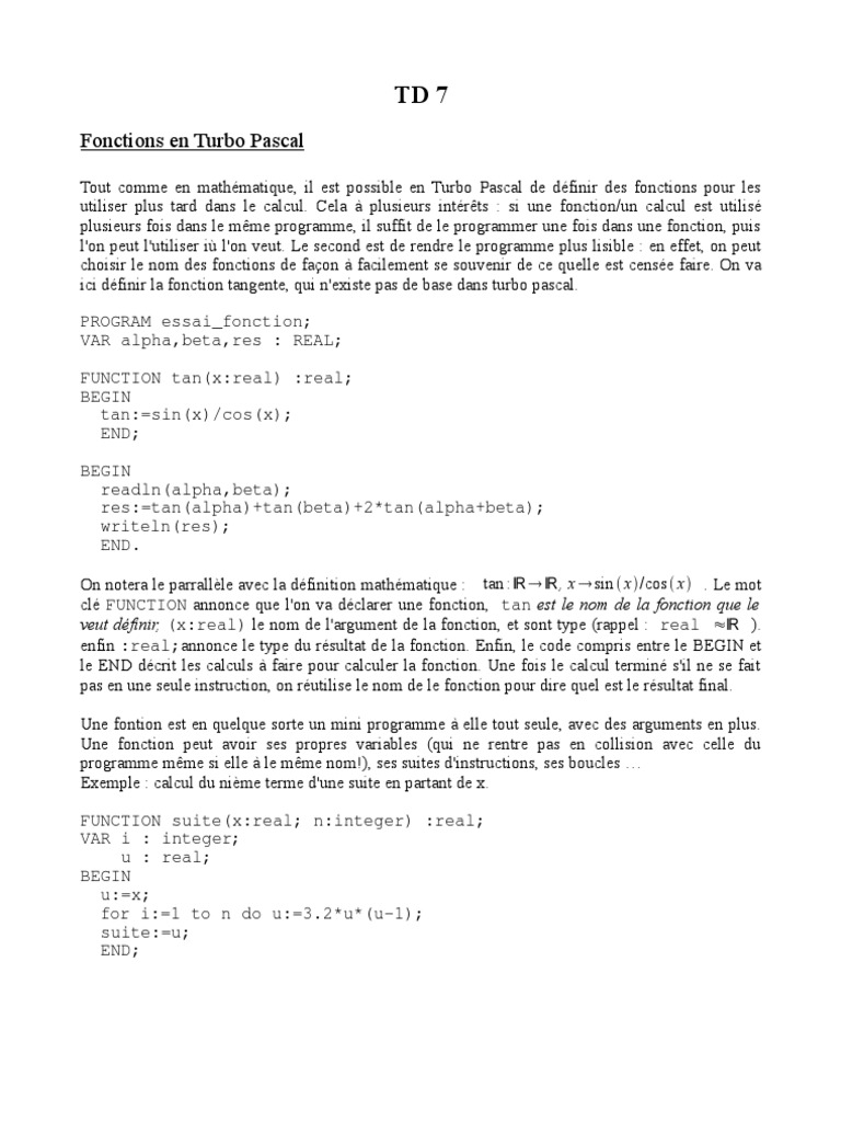 Fonctions et dichotomie en Turbo Pascal | PDF | Analyses | Objets mathématiques