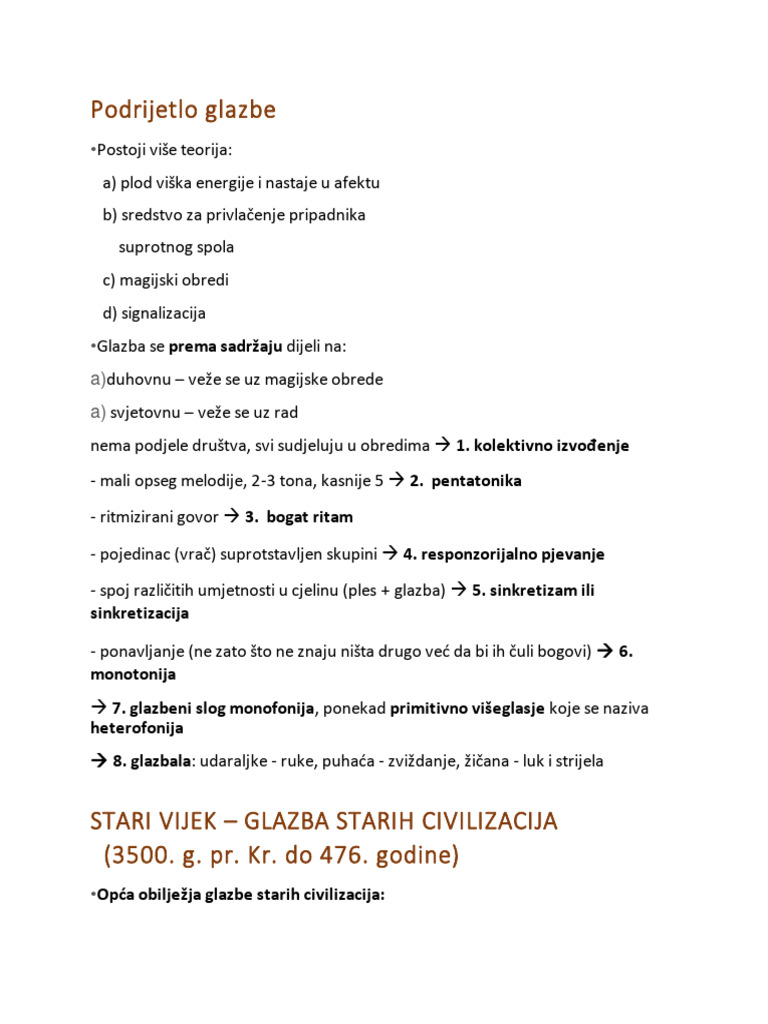 BILJESKE GLAZBENI Za Prvi Razred Gimnazije (Opći Smjer) | PDF