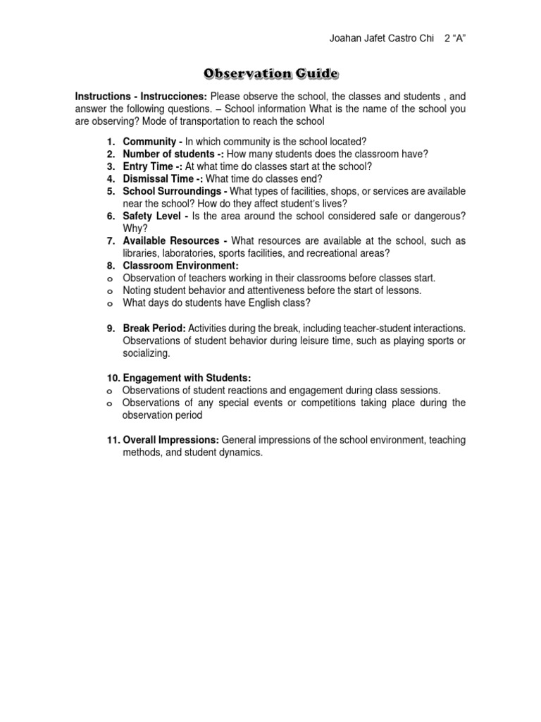English Observation | PDF | Classroom | Teachers