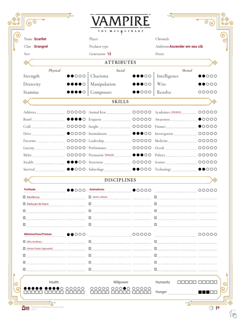 VtM5e en CharacterSheet 2pONLY | PDF