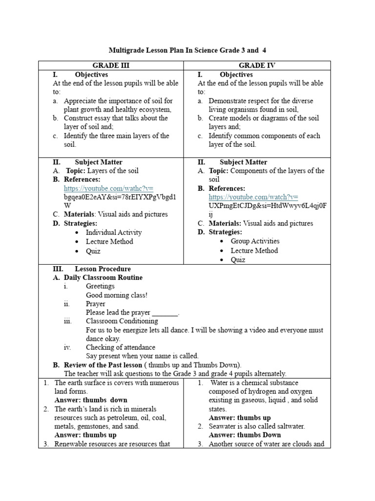 Multigrade Lesson Plan in Science Grade 3 and 4 | PDF | Rock (Geology ...