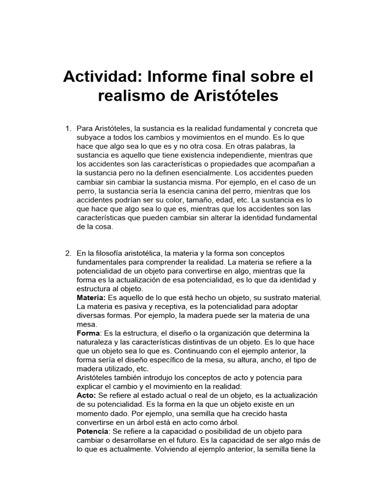Actividad Filosofia Informe Imprimir | PDF | Aristóteles | Teoría de sustancias