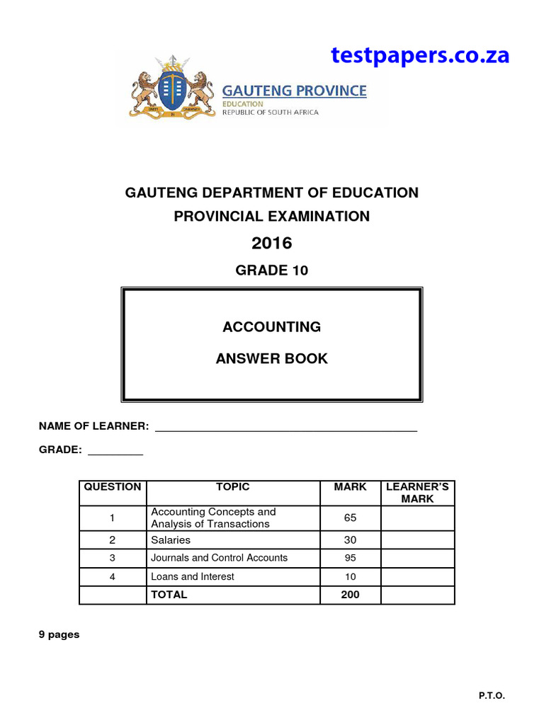 Gr10 Acc (English) June 2016 Question Paper | PDF | Salary | Cheque