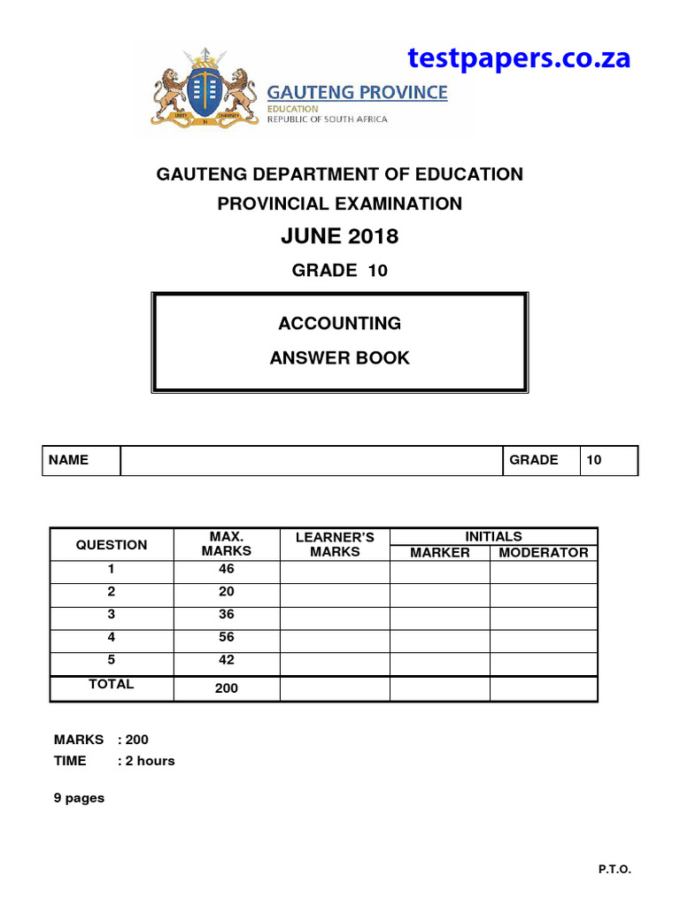 Gr10 Acc (English) June 2018 Answer Book | PDF | Financial Services ... Gr10 Acc (English) June 2018 Answer Book | PDF | Financial Services ...