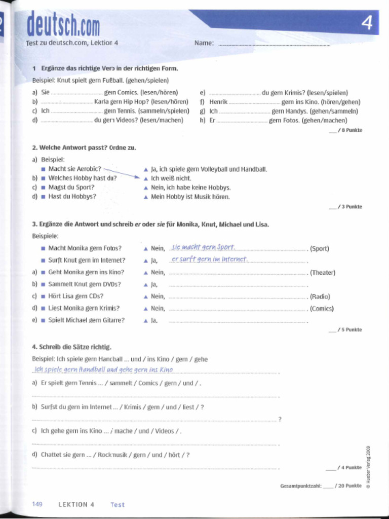 German Exams On Each Lektion | PDF