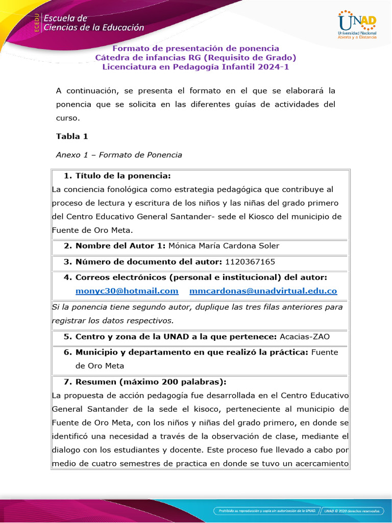 Anexo 1 - Formato de Ponencia - MONICA CARDONA SOLER | PDF | Pedagogía | Aprendizaje