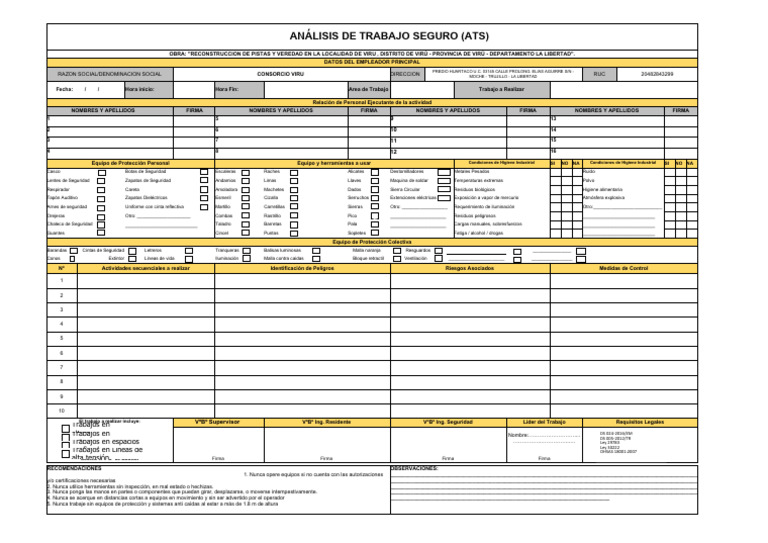 Análisis de Trabajo Seguro ATS en Construcción | PDF | Seguridad y ...