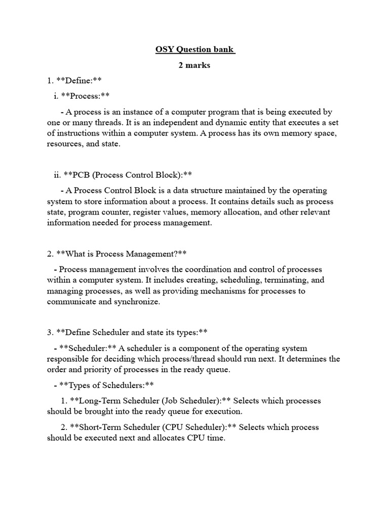 OSY Question bank | PDF | Process (Computing) | Scheduling (Computing)