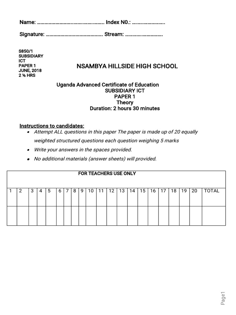 Nsambya Hillside P1 2018-2 | PDF