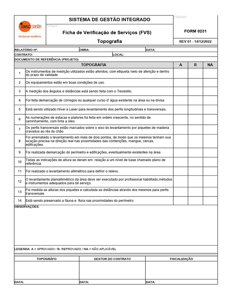 FORM 0231.r01 FVS Topografia | PDF