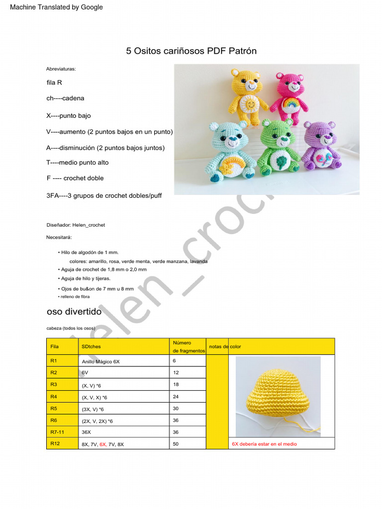 Patrón De Ositos Cariñositos A Crochet Pdf Tecnicas Artisticas Color