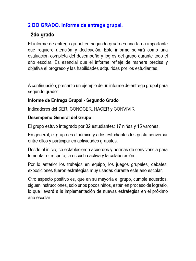 2 Do Grado. Informe de Entrega Grupal | Descargar gratis PDF ...