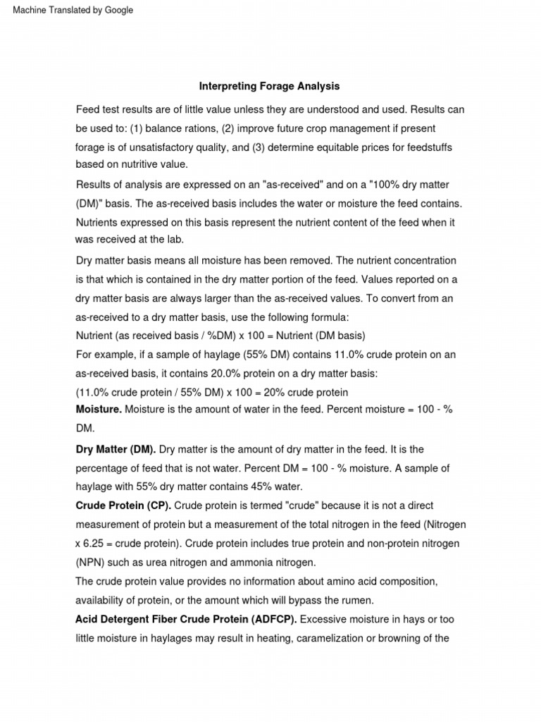 Documento Interpreting Forage Analysis | PDF | Dietary Fiber | Diet & Nutrition