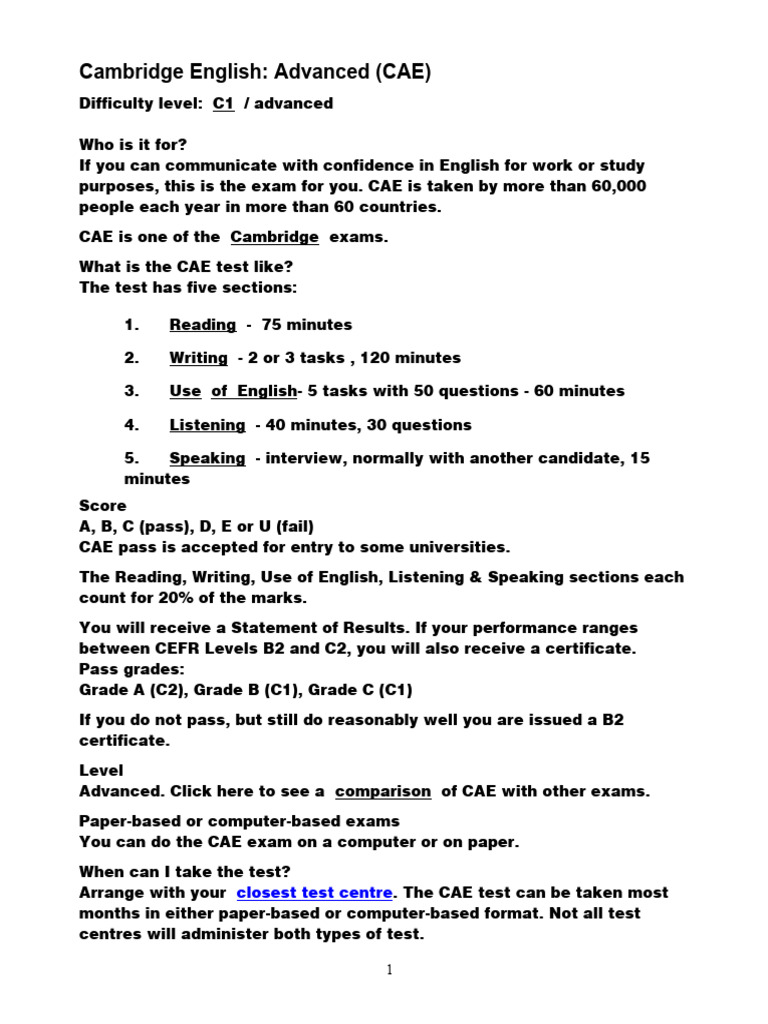 Cambridge English Advanced Cae PR | PDF