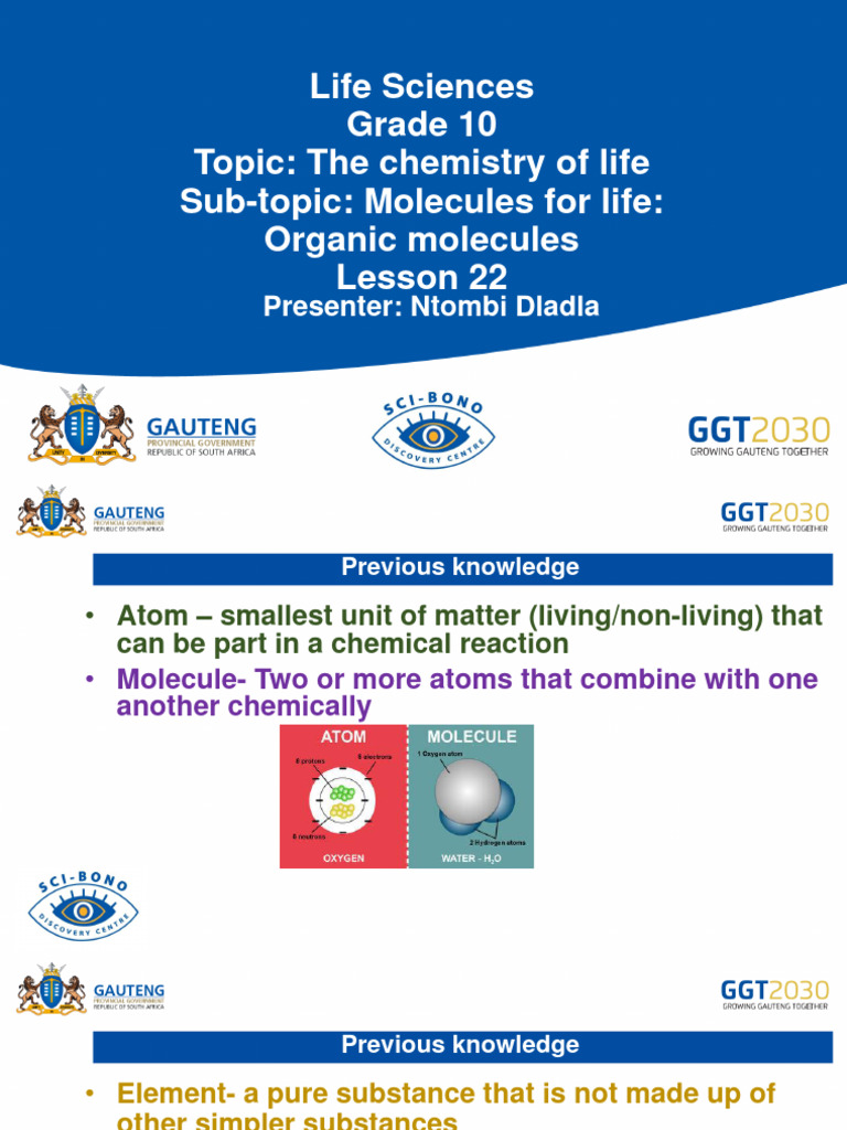Life Sciences Gr.10 Lesson 22 The Chemistry of Life Molecules For Life ...