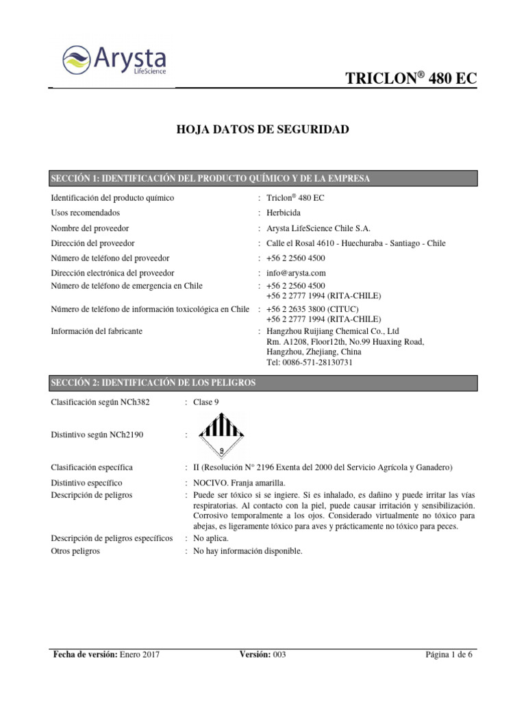 Triclon 480 Ec Hds | PDF | Agua | Contaminación