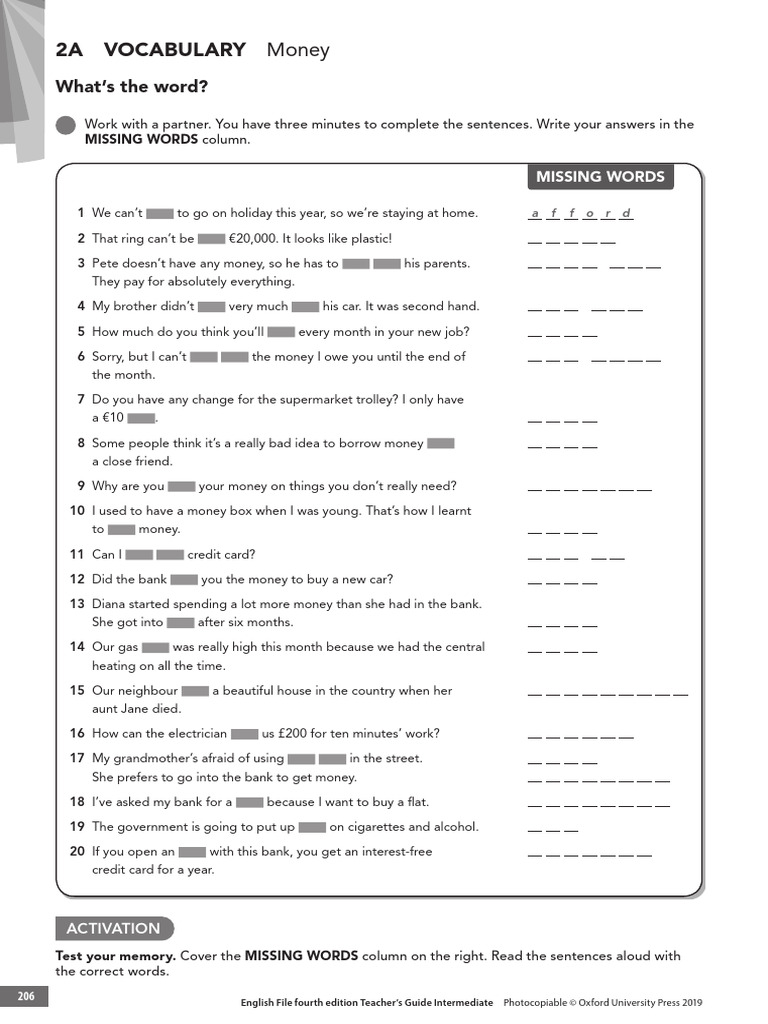 Intermediate Money Vocabulary | PDF