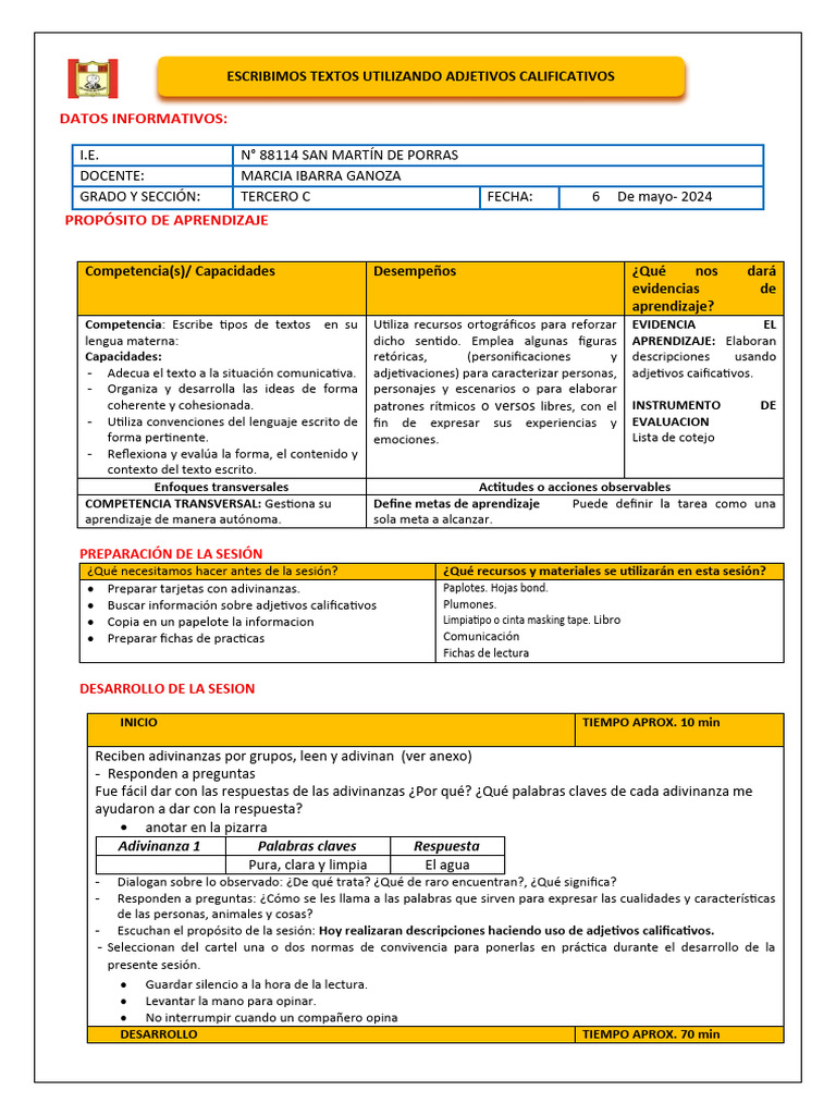 Aprendizaje de Adjetivos en Tercero C | PDF | Adjetivo | Aprendizaje