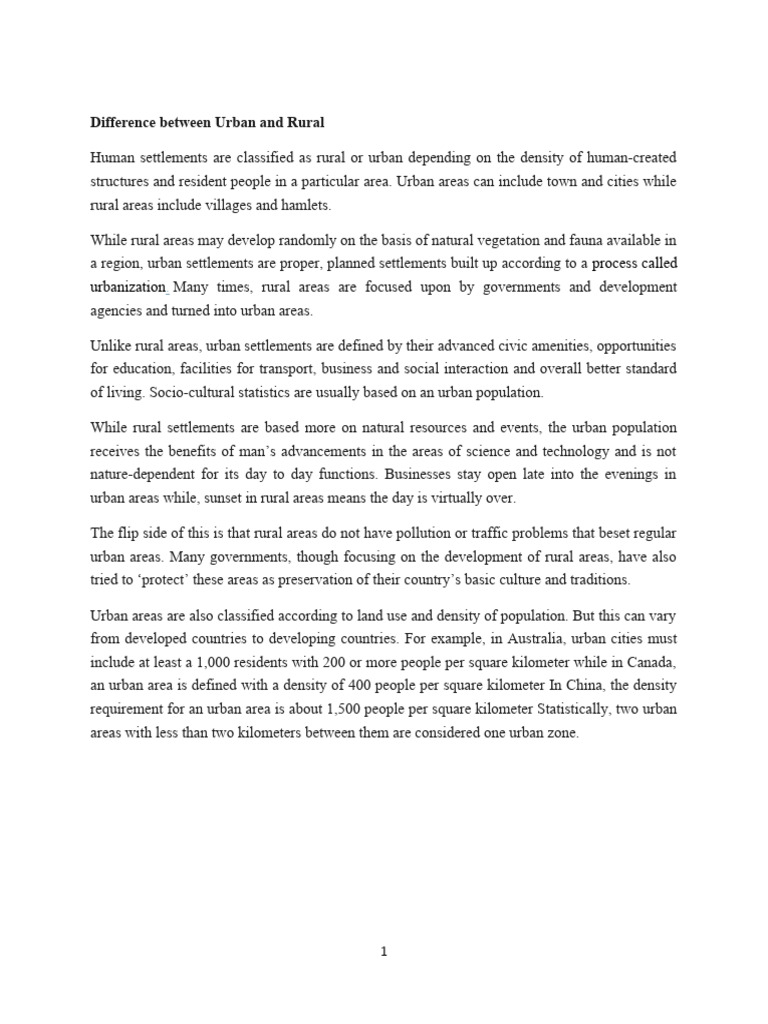 Difference Between Urban And Rural Pdf Renewable Energy Economies