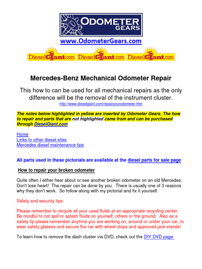 Mercedes-Benz Mechanical Odometer Repair | PDF | Gear | Screw