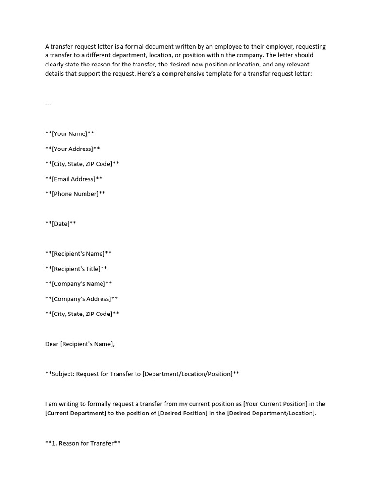 Transfer Request Letter Template | PDF | Marketing | Sales