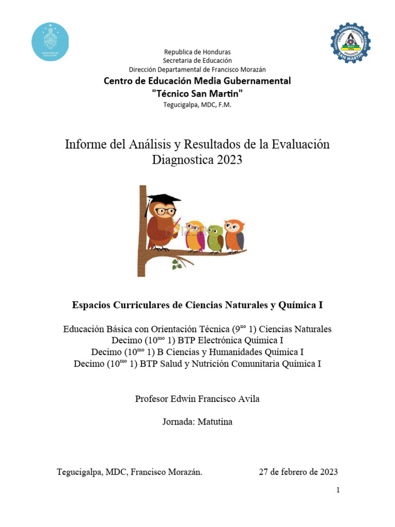 Informe de evaluación diagnostica 2023 | PDF | Evaluación | Maestros