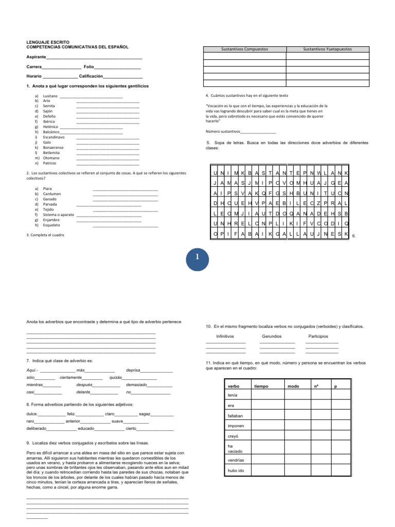 Examen Estructura de La Lengua | PDF | Adjetivo | Verbo