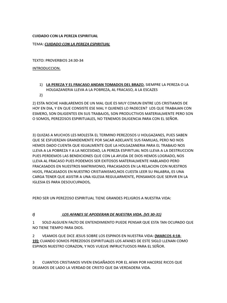 Cuidado Con La Pereza Espiritual | PDF | eucaristía | Teología