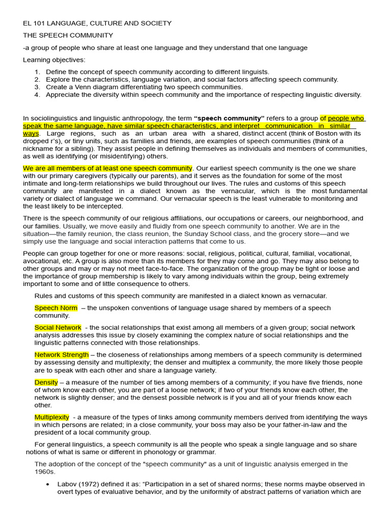 Understanding Speech Communities in Linguistics | PDF | Community ...