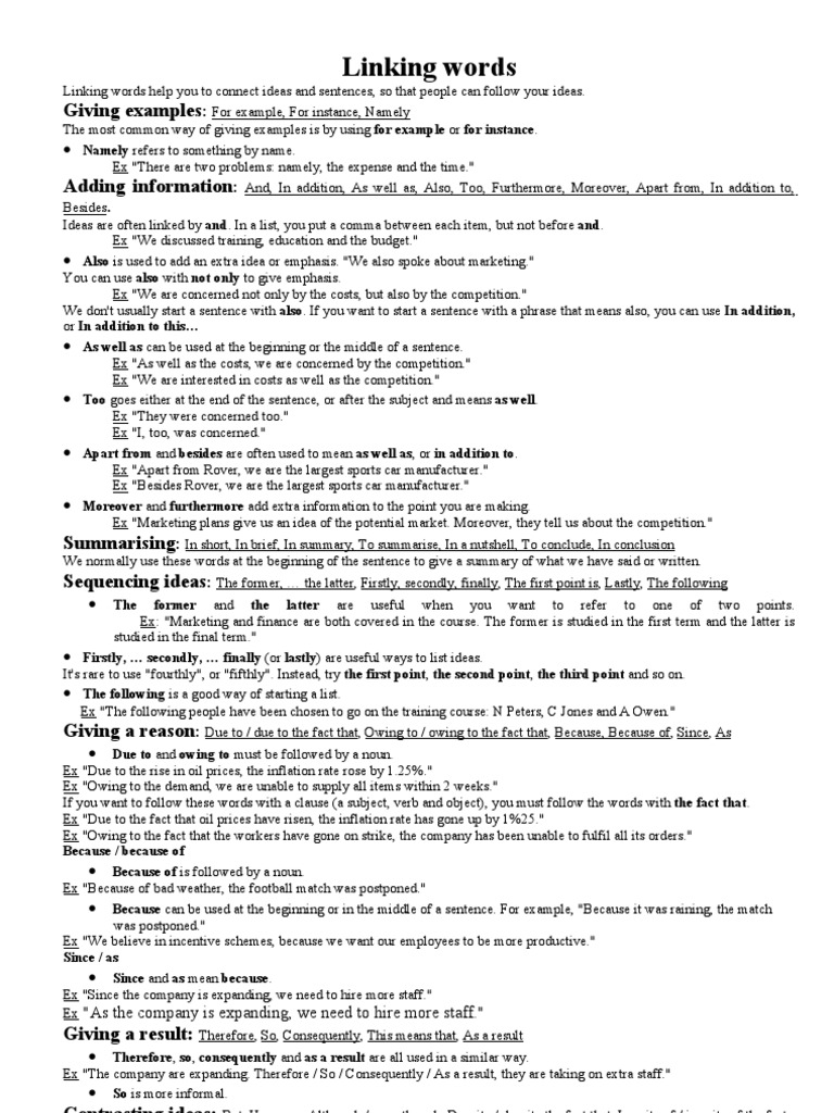 Linking Words | PDF | Verb | Subject (Grammar)