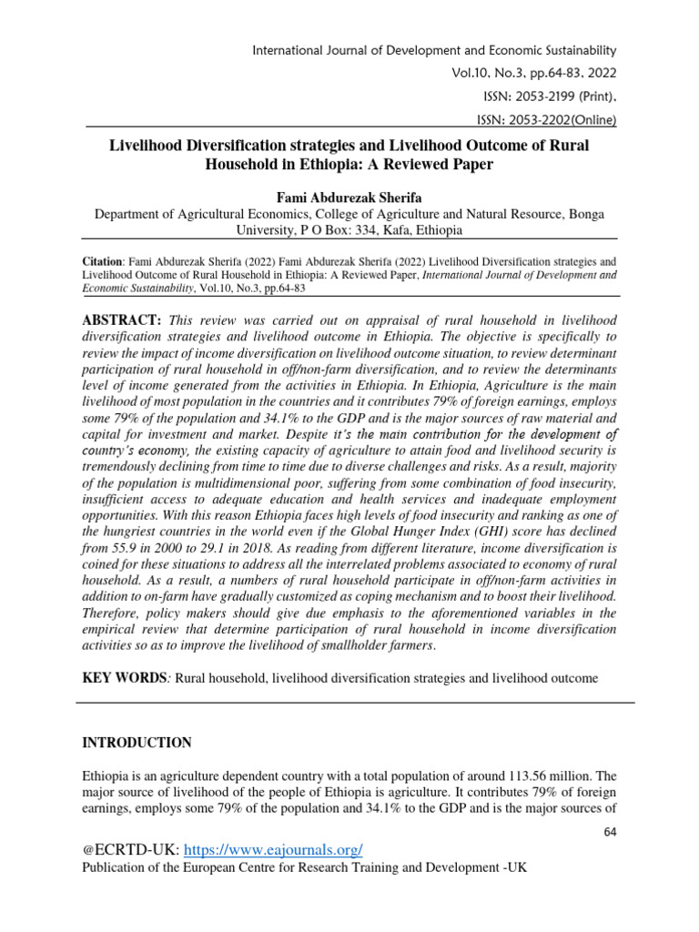 Livelihood Diversification Strategies | PDF | Food Security | Agriculture