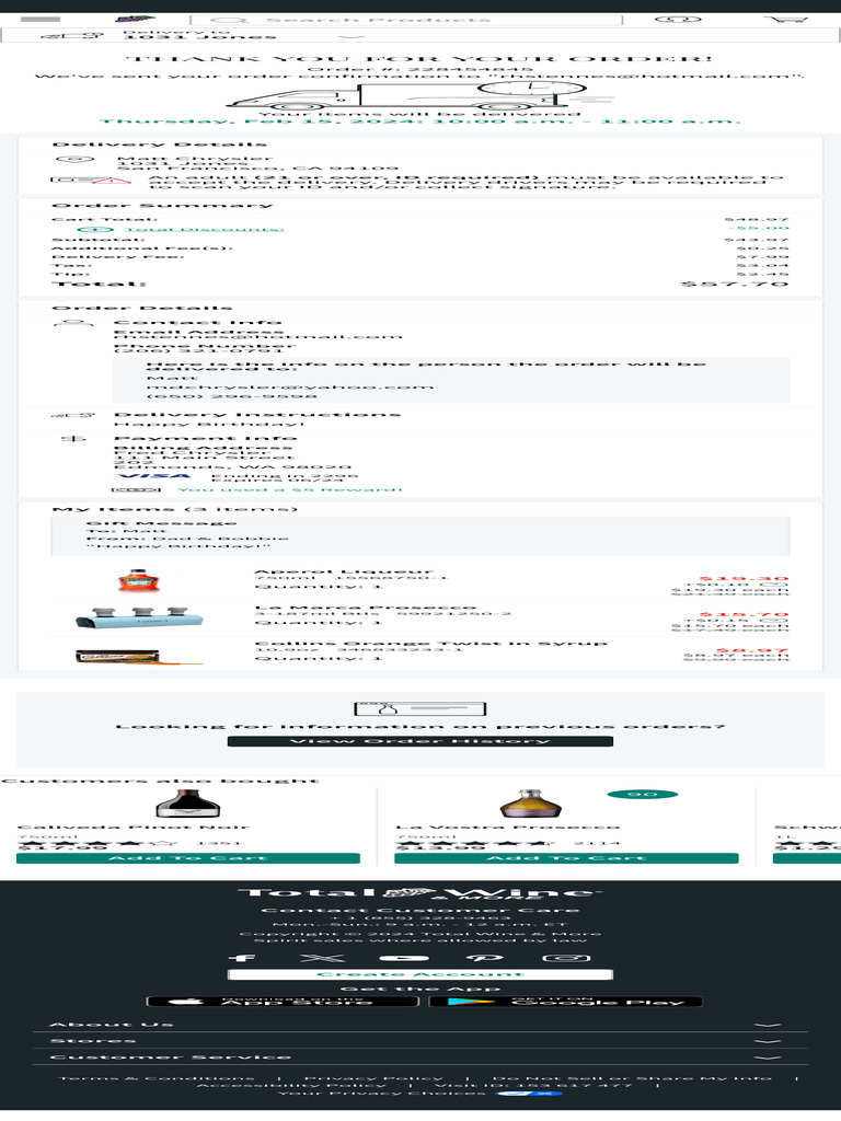 Order Confirmation Total Wine & More | PDF