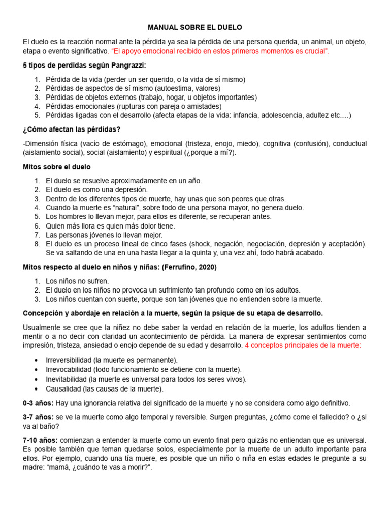 Manual Práctico sobre el Duelo | PDF | Dolor | Las emociones