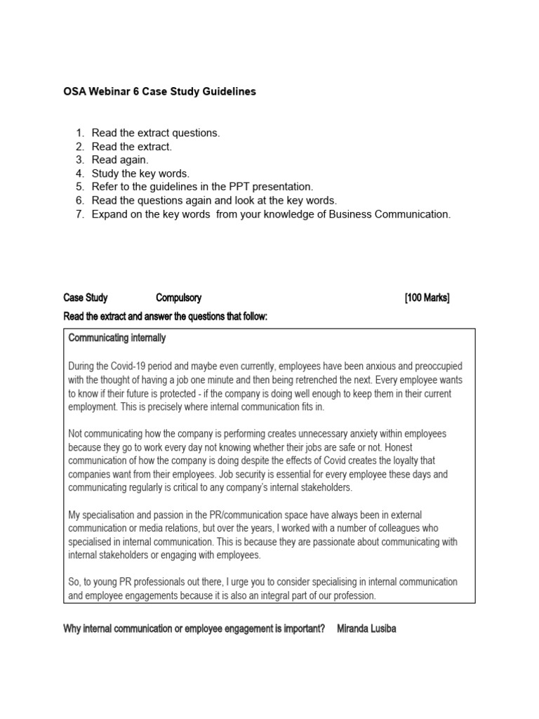 Internal Communication Case Study Guide | PDF | Communication | Employment