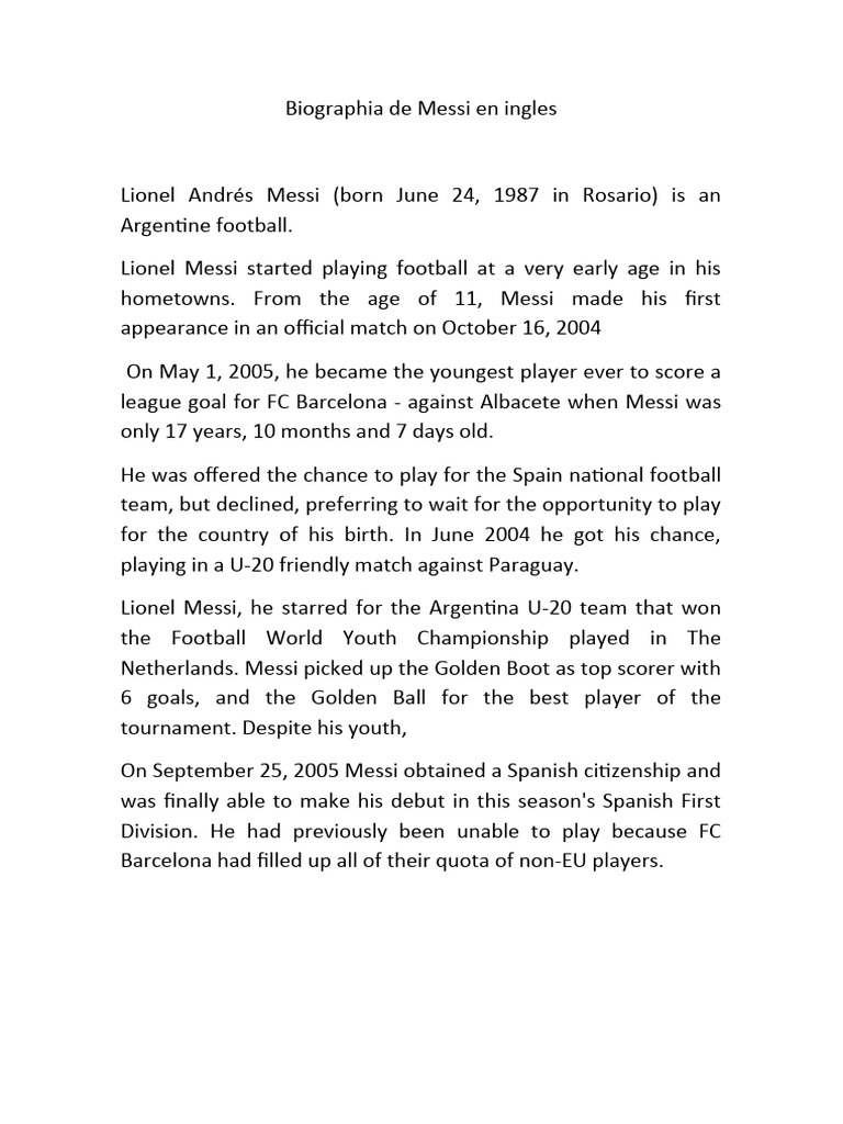 Biografia de Messi en Ingles | PDF | Lionel Messi | Códigos de fútbol