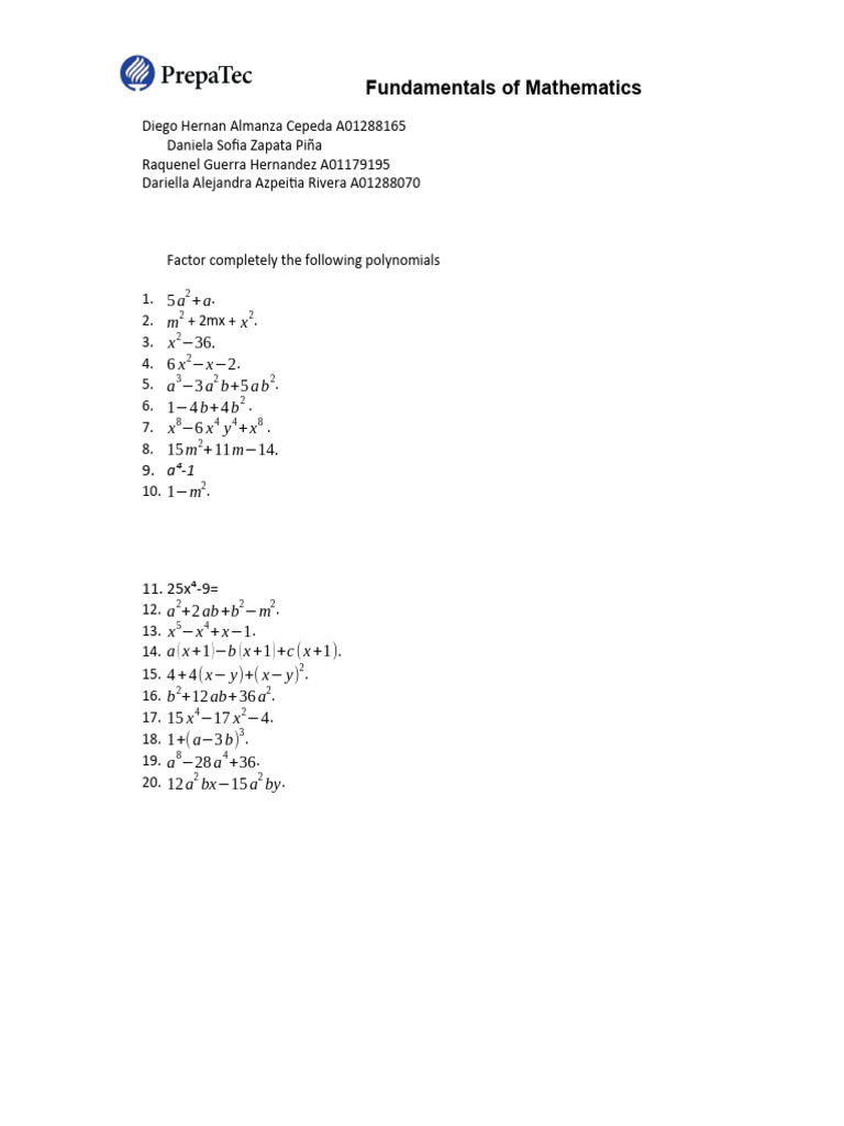 Polynomial Factoring Guide | PDF
