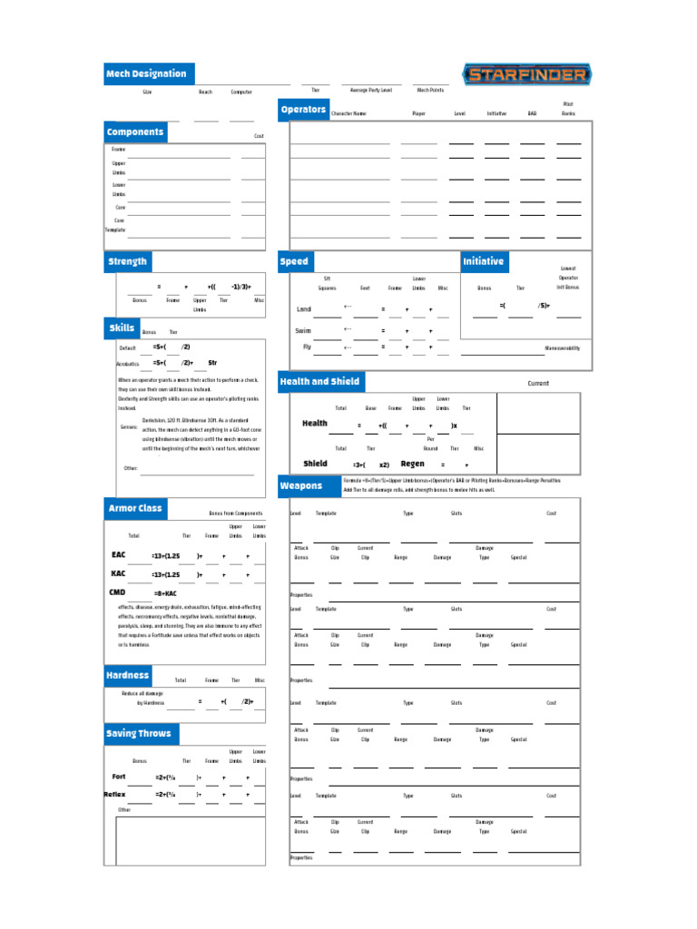 Starfinder Mech Sheet v2.3 (Printable) by U - 8ftplatypus | PDF