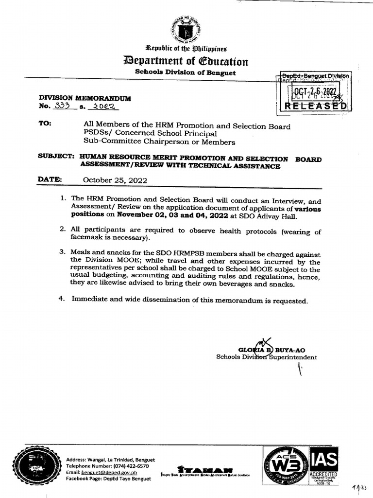 SDO Memo No. 333, S. 2022 | PDF