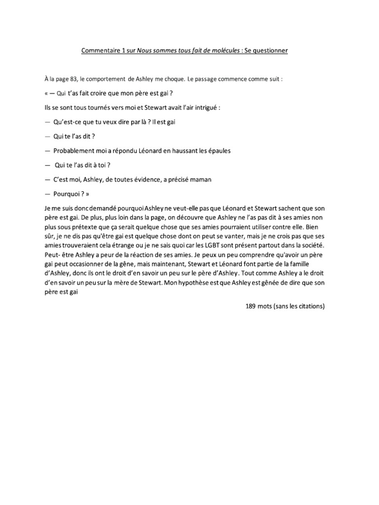 Commentaire 1 Nous Sommes Tous Fait de Molécules | PDF
