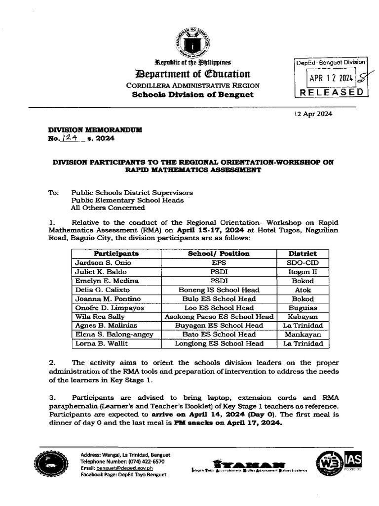 SDO Memo No. 124, S. 2024 | PDF
