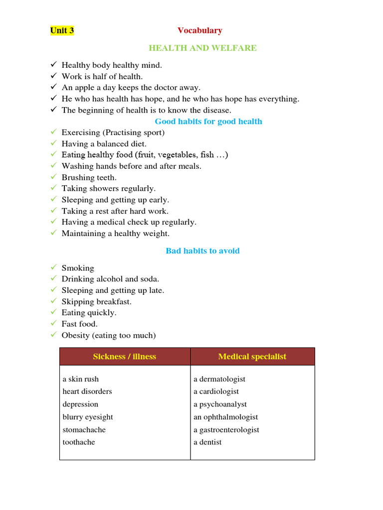 Health and Wellness Vocabulary Guide | PDF | Wellness