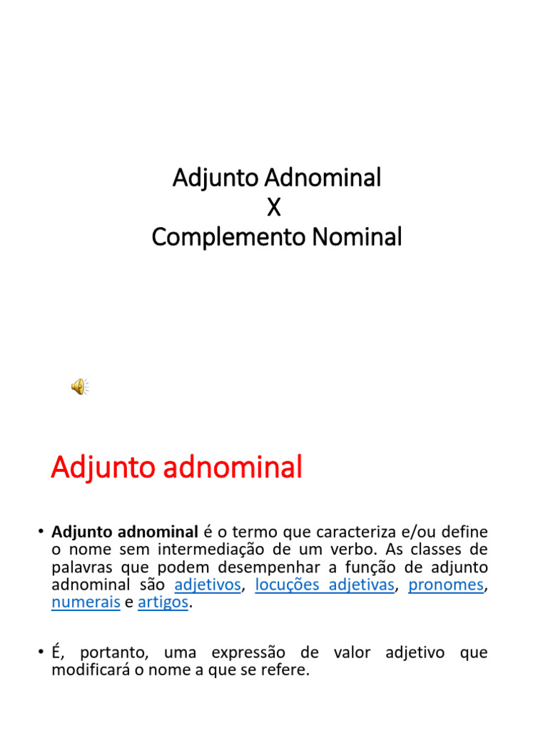 Adjunto Adnominal - Complemento Nominal | PDF | Substantivo | Adjetivo