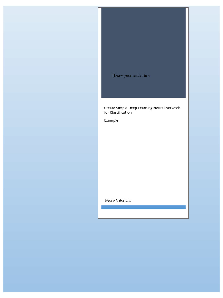 Create Simple Deep Learning Neural Network For Classification Pdf Artificial Neural Network