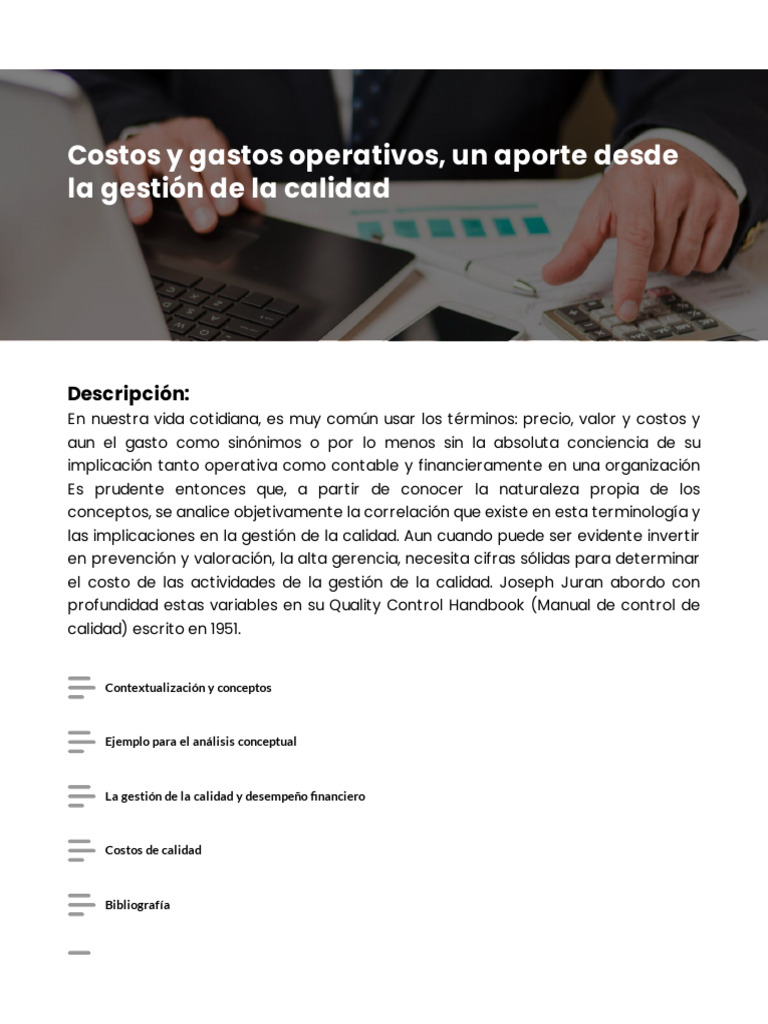 Costos y Gastos Operativos Un Aporte Desde La Gestion de La Calidad ...