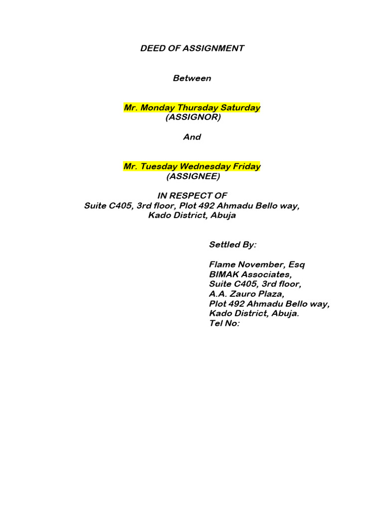Draft-DEED-OF-ASSIGNMENT | PDF | Assignment (Law) | Covenant (Law)