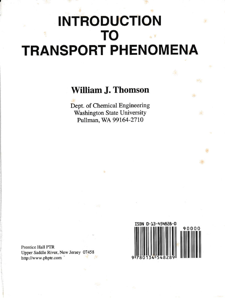 William J. Thomson - Introduction To Transport Phenomena (2000, Pearson ...