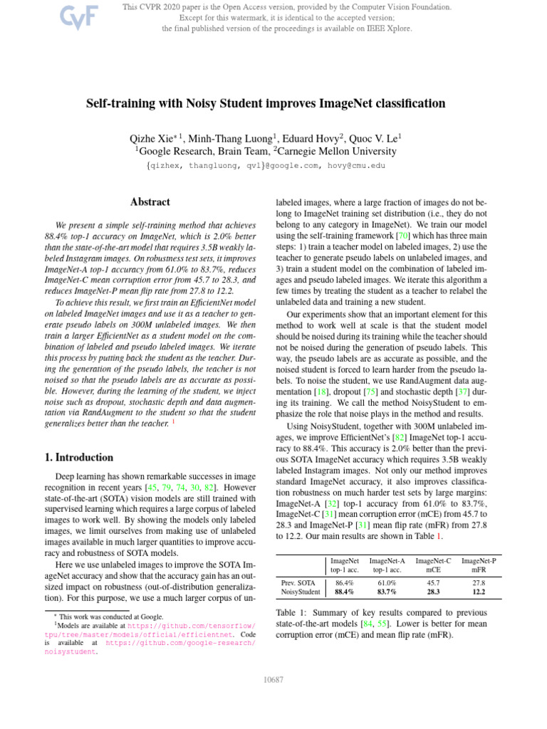 Xie Self-Training With Noisy Student Improves ImageNet Classification CVPR 2020 Paper | PDF ...